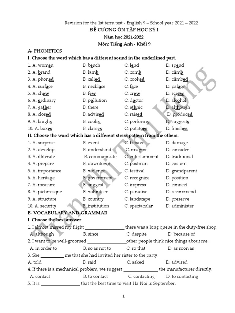 Revision For The 1st Term Test | PDF