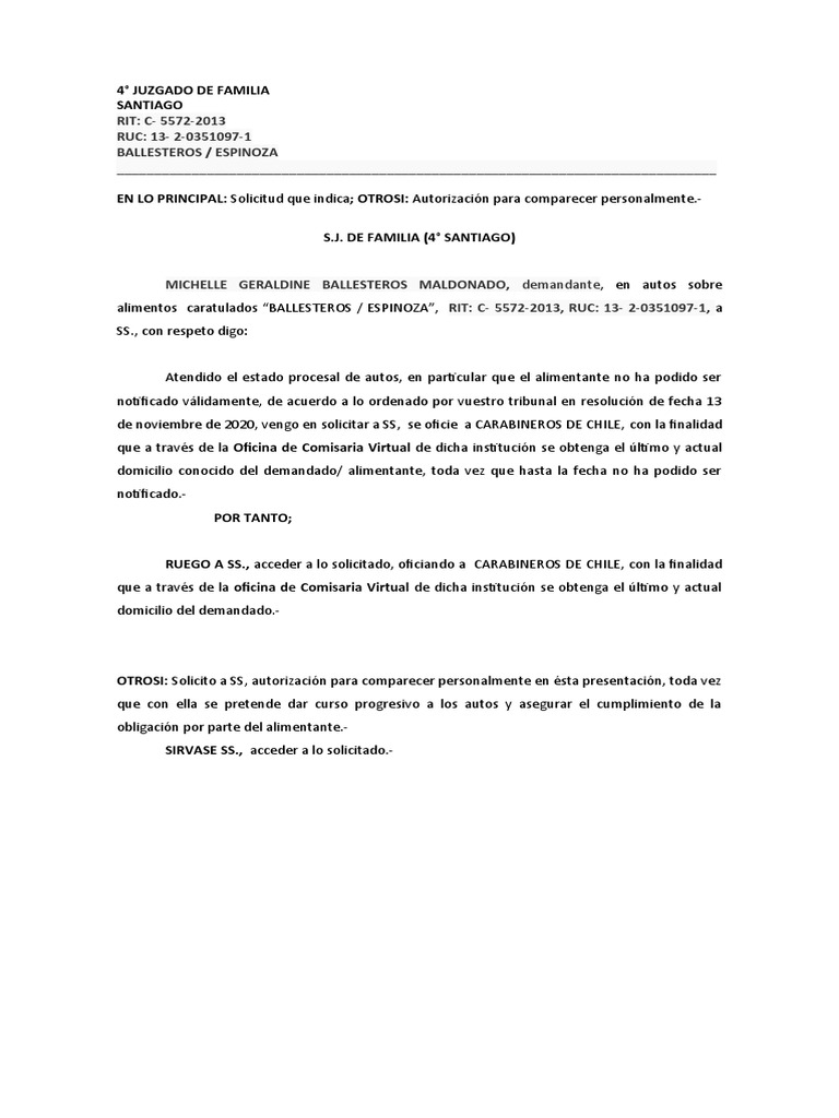 BALLESTEROS - Oficio Comisaria Virtual | PDF