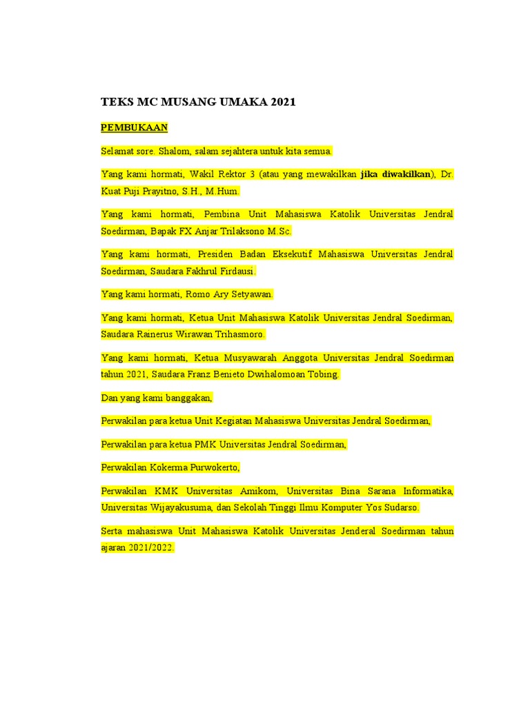 Contoh Teks Master of Ceremony | PDF