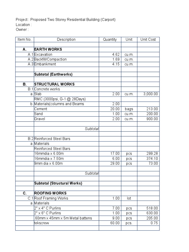 13 - Bill of Materials Format | PDF | Building | Structural Engineering