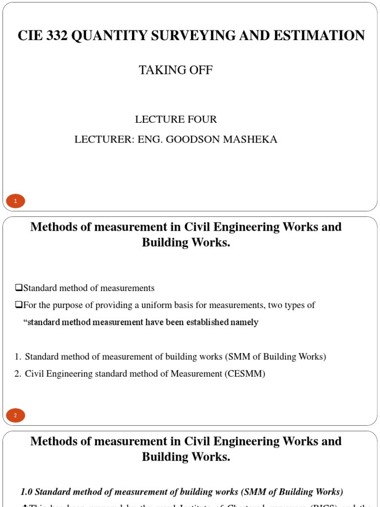 Cie 332 Quantity Surveying and Estimation: Taking Off | PDF | Area ...