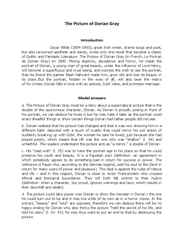 Dorian Gray - Model Answers | PDF | The Picture Of Dorian Gray