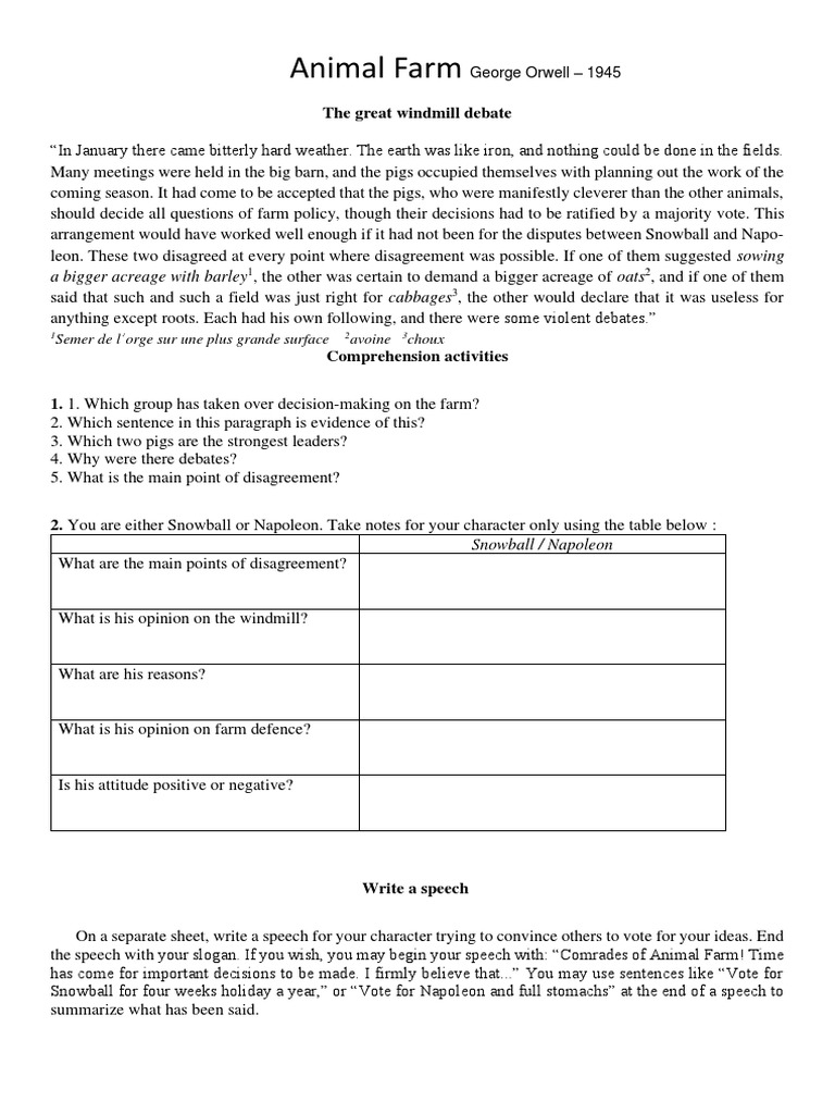 Animal Farm - Windmill Debate | PDF