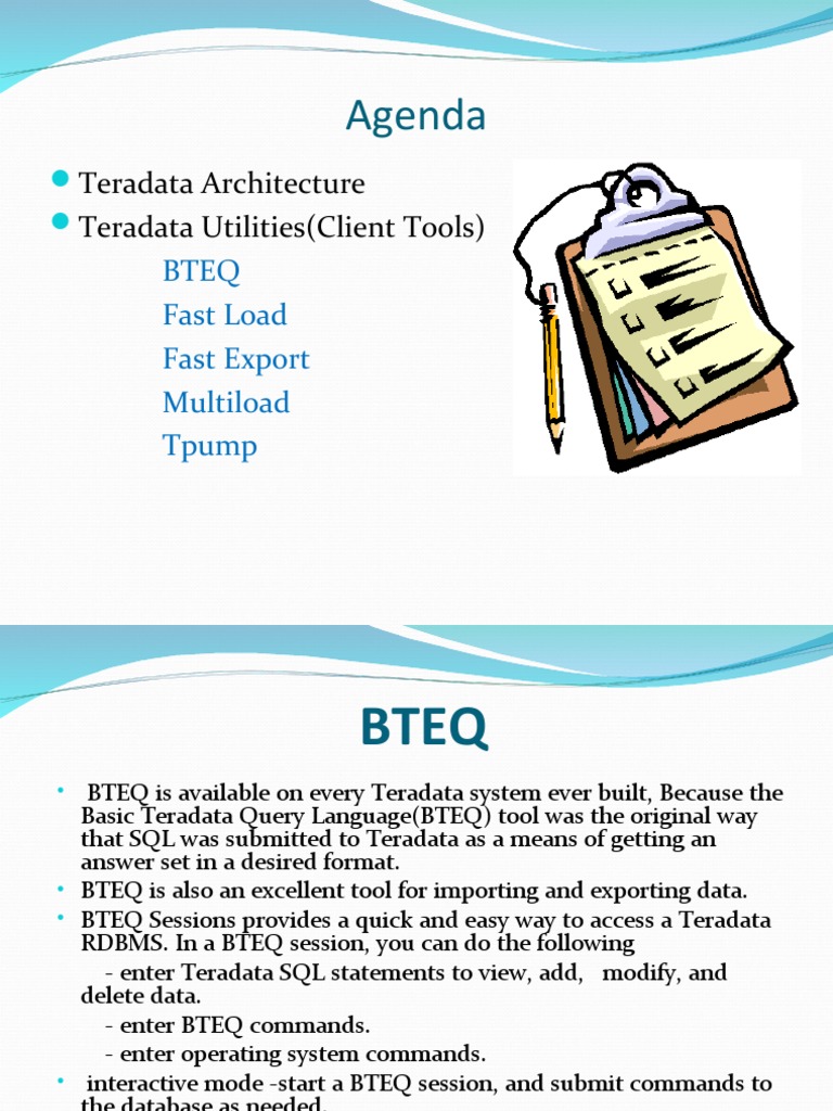 Agenda: Teradata Architecture Teradata Utilities (Client Tools) | PDF | Data Management ...