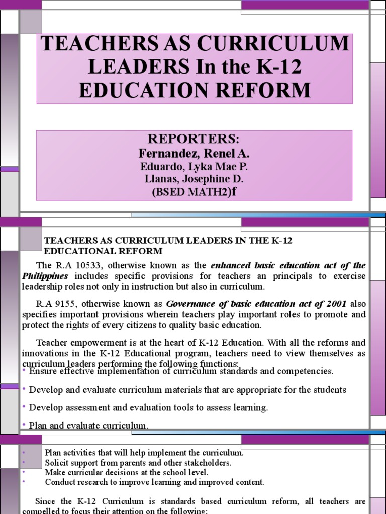 Teachers As Curriculum Leaders in K 12 Education Reform | PDF ...