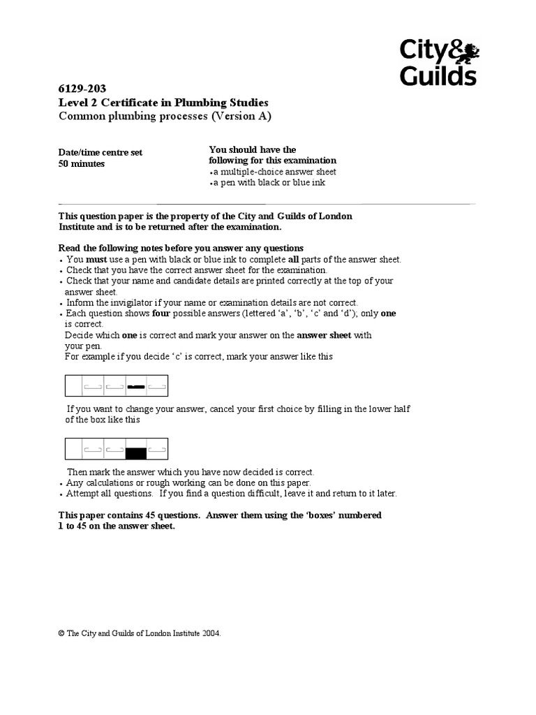 6129-203 Common Plumbing Processes Version A | PDF | Plumbing | Test ...