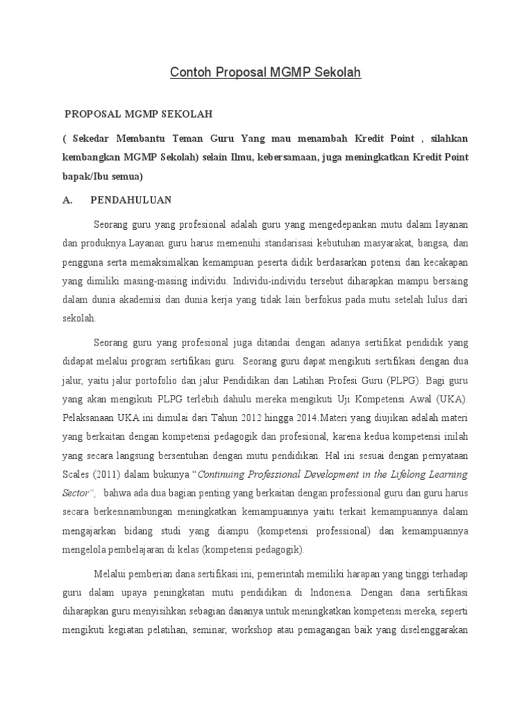 Contoh Proposal MGMP Sekolah | PDF