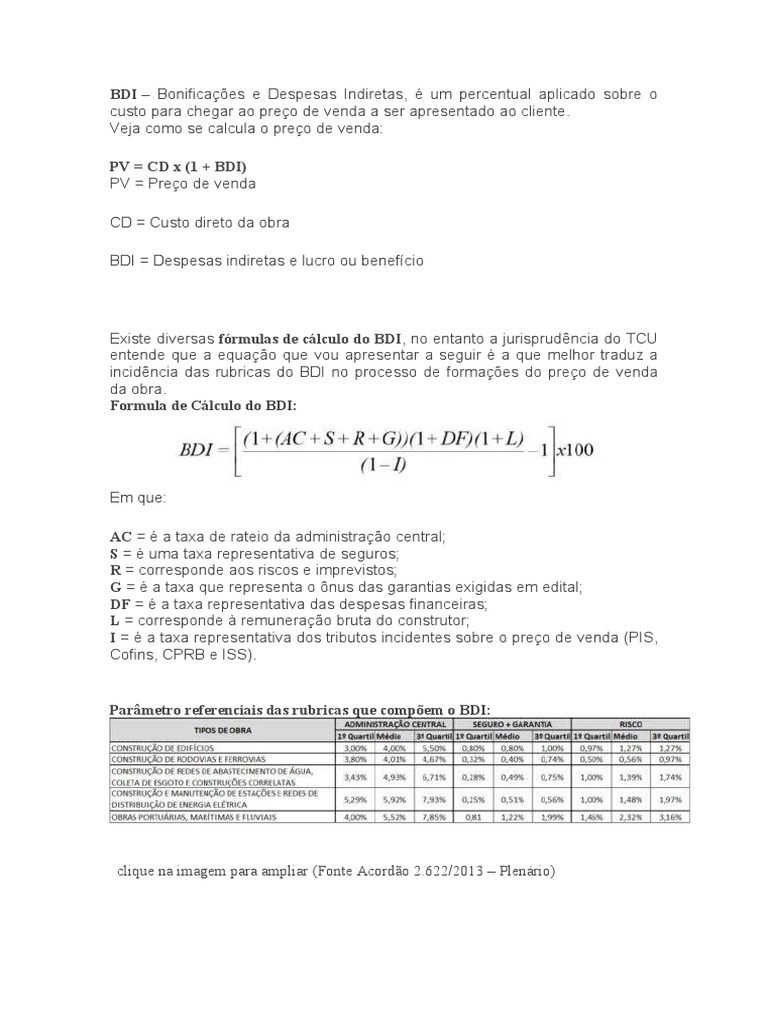 Calculo de BDI | PDF | Impostos | Economias