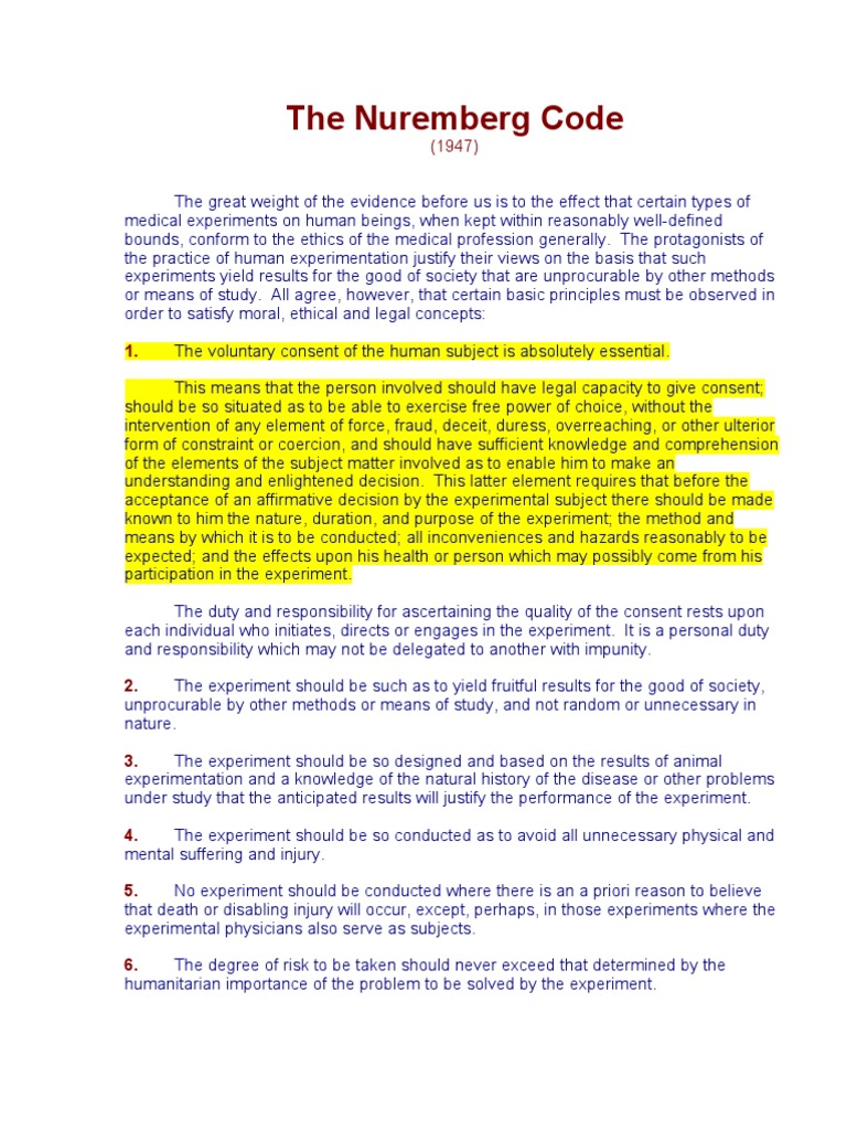 Nuremberg Code | Experiment | Consent