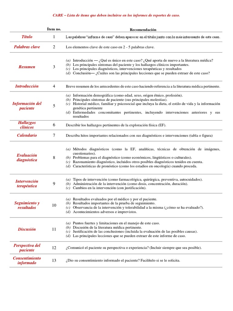 CARE - Checklist para Reportes de Caso | PDF | Diagnostico medico ...