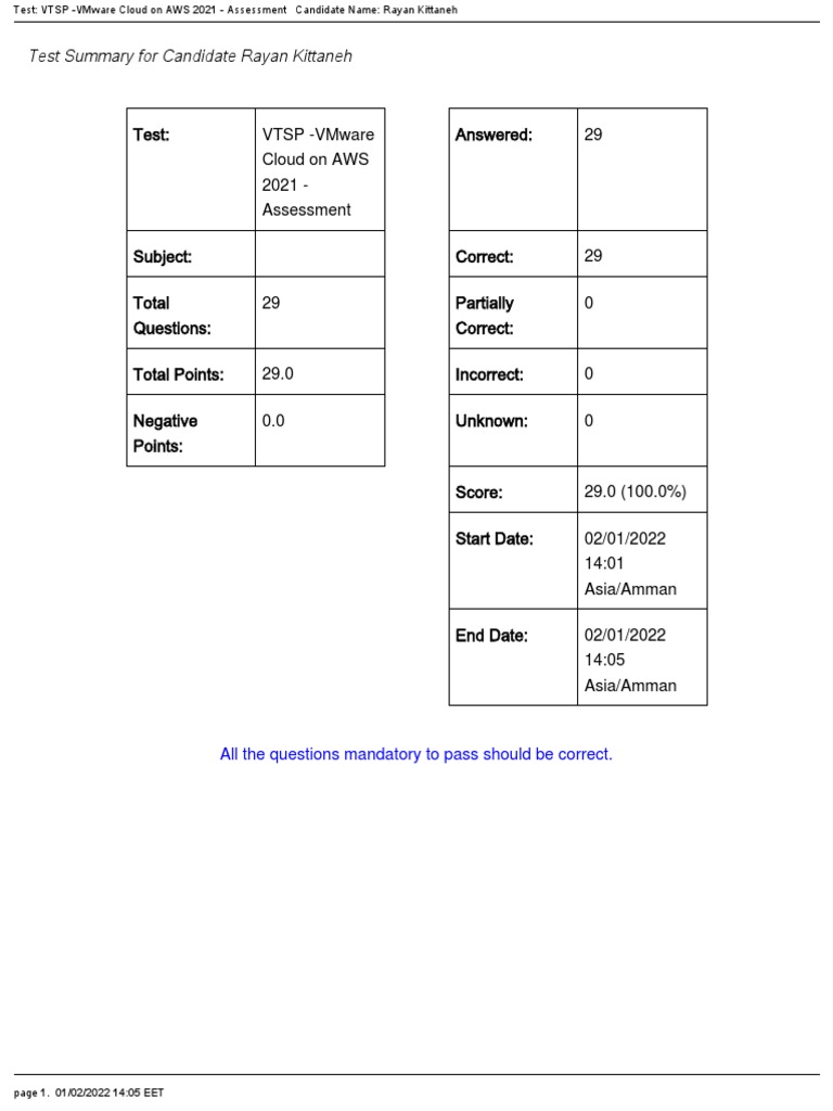 VTSP - VMware Cloud On AWS 2021 - Assessment | PDF