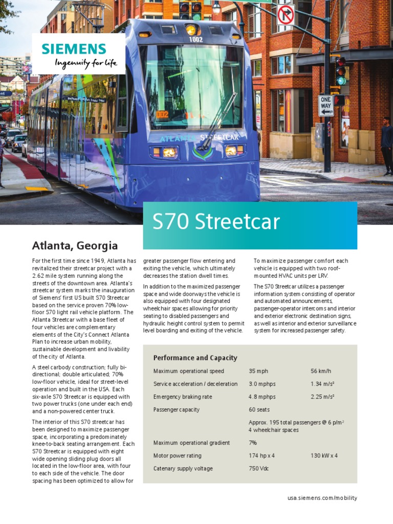 Siemens S70 Data Sheet | PDF | Tram | Light Rail