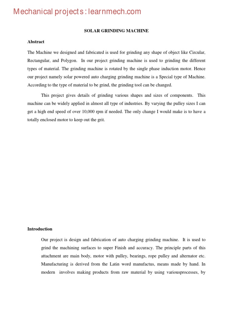 12 Solar Grinding Machine | PDF | Bearing (Mechanical) | Grinding ...