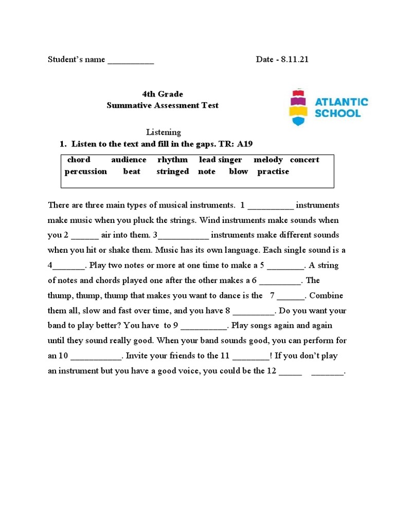 Summative Assessment Test - 4 Grade | PDF | Sound | Pitch (Music)