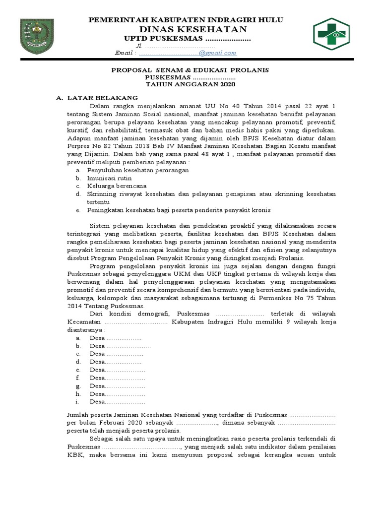 Contoh Proposal Kegiatan Prolanis 1 | PDF