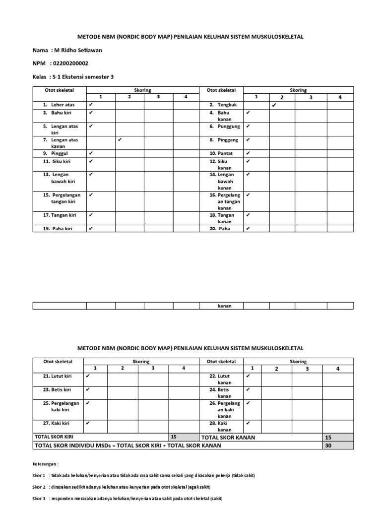 PENILAIAN RISIKO GANGGUAN MUSKULOSKELETAL MENGGUNAKAN METODE NORDIC ...