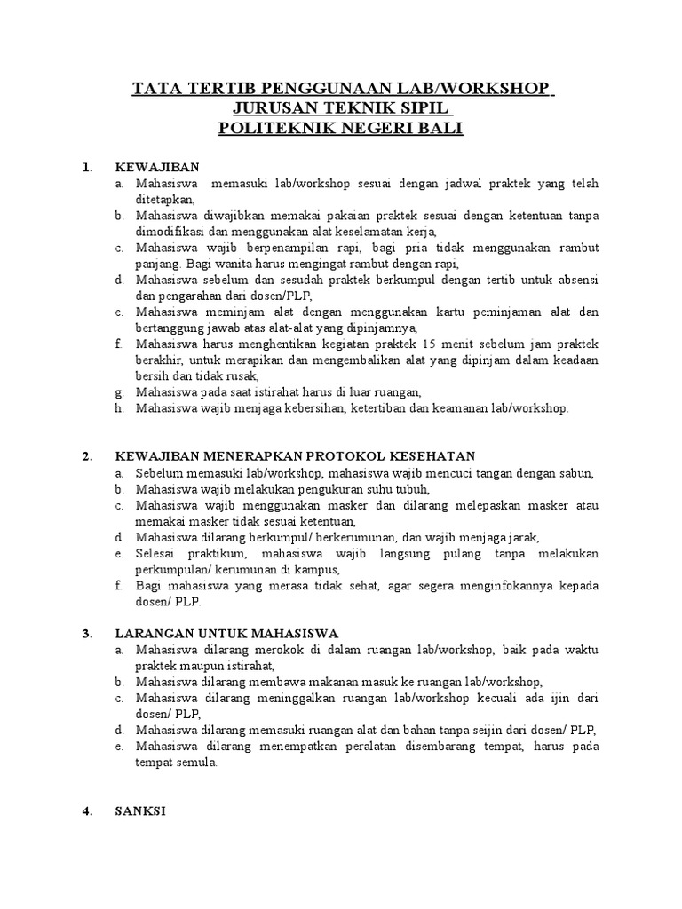 Tata Tertib Lab & WorkShop | PDF