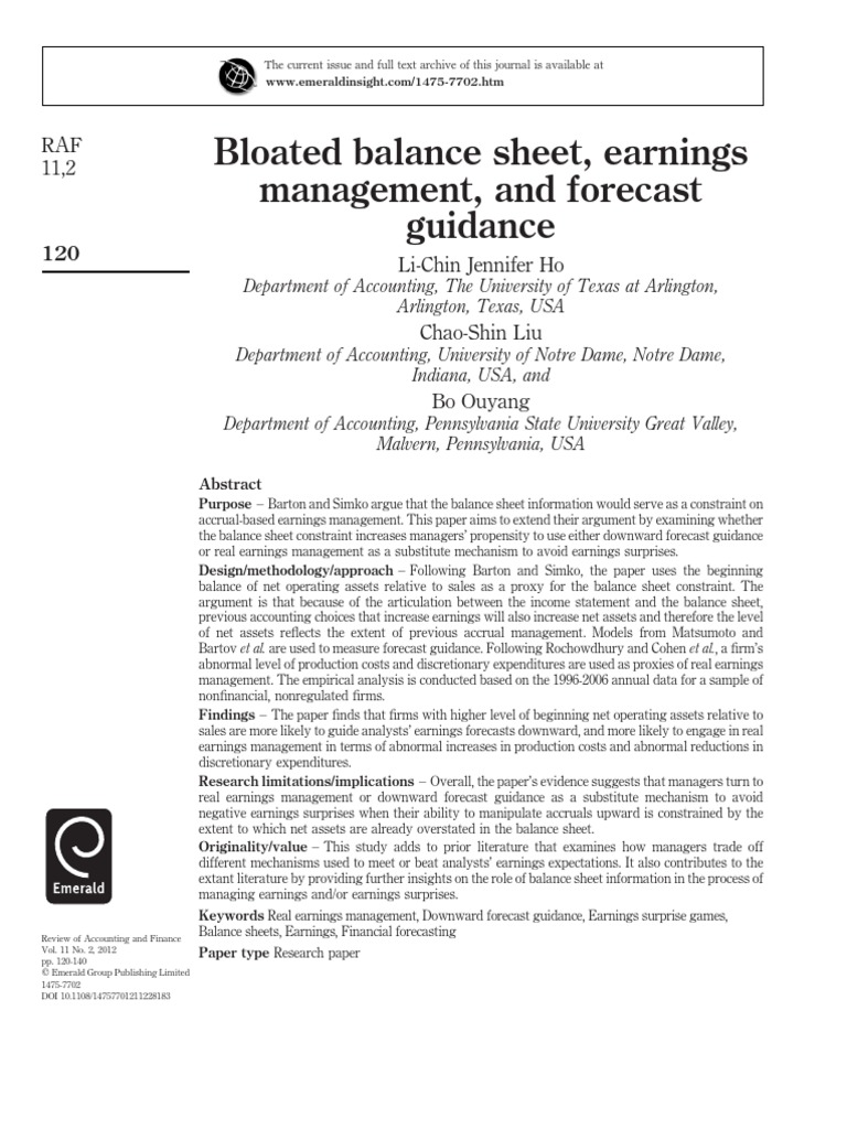 Bloated Balance Sheet, Earnings Management, and Forecast Guidance | PDF ...