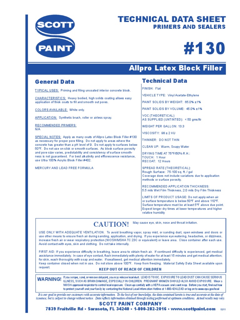 130 Allpro Latex Block Filler | PDF | Paint | Chemistry