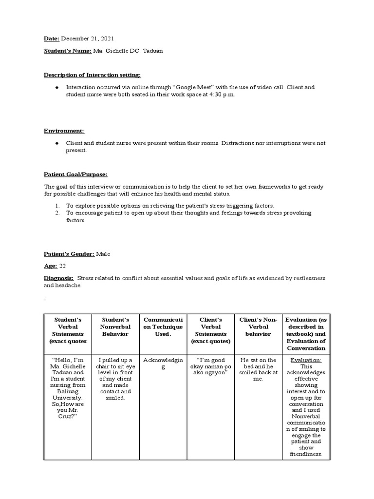 Worksheet 4 - Process Recording | PDF | Nonverbal Communication | Communication