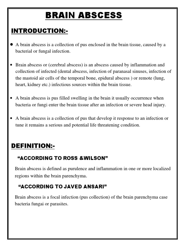 Understanding Brain Abscesses: Causes & Stages | PDF | Meningitis | Coma