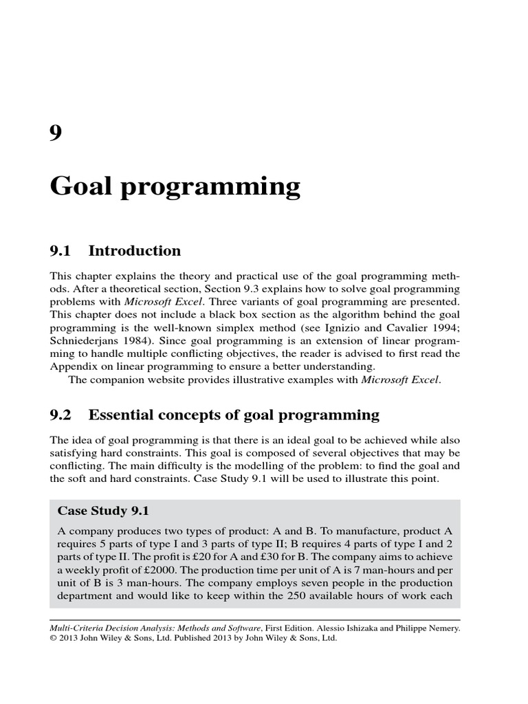 Goal Programming: Case Study 9.1 | PDF | Linear Programming | Microsoft Excel