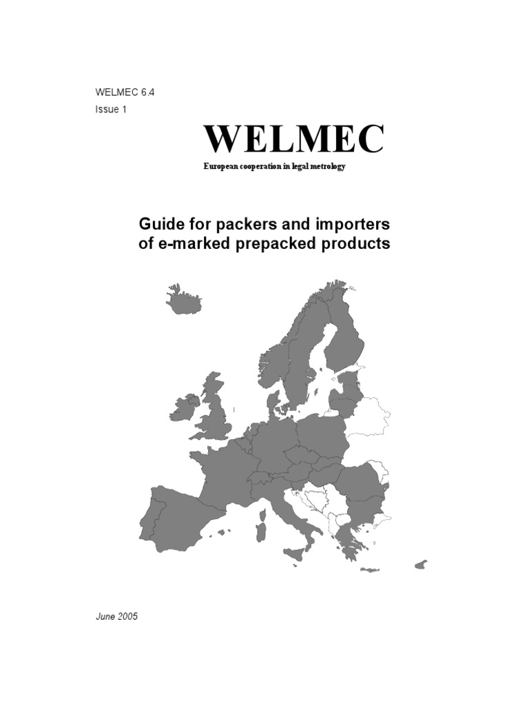 WELMEC 6.4 Guide for E-Marked Prepackages | PDF | Weight | Calibration