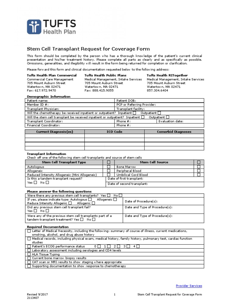 Stem Cell Transplant Authorization Form | PDF | Hematopoietic Stem Cell ...