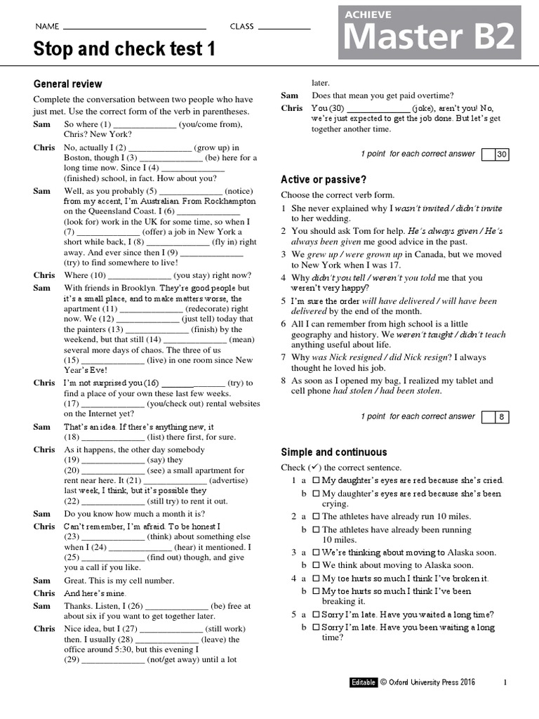 Expert B2 - Stop and Check 1 - Units 1 To 4 | PDF