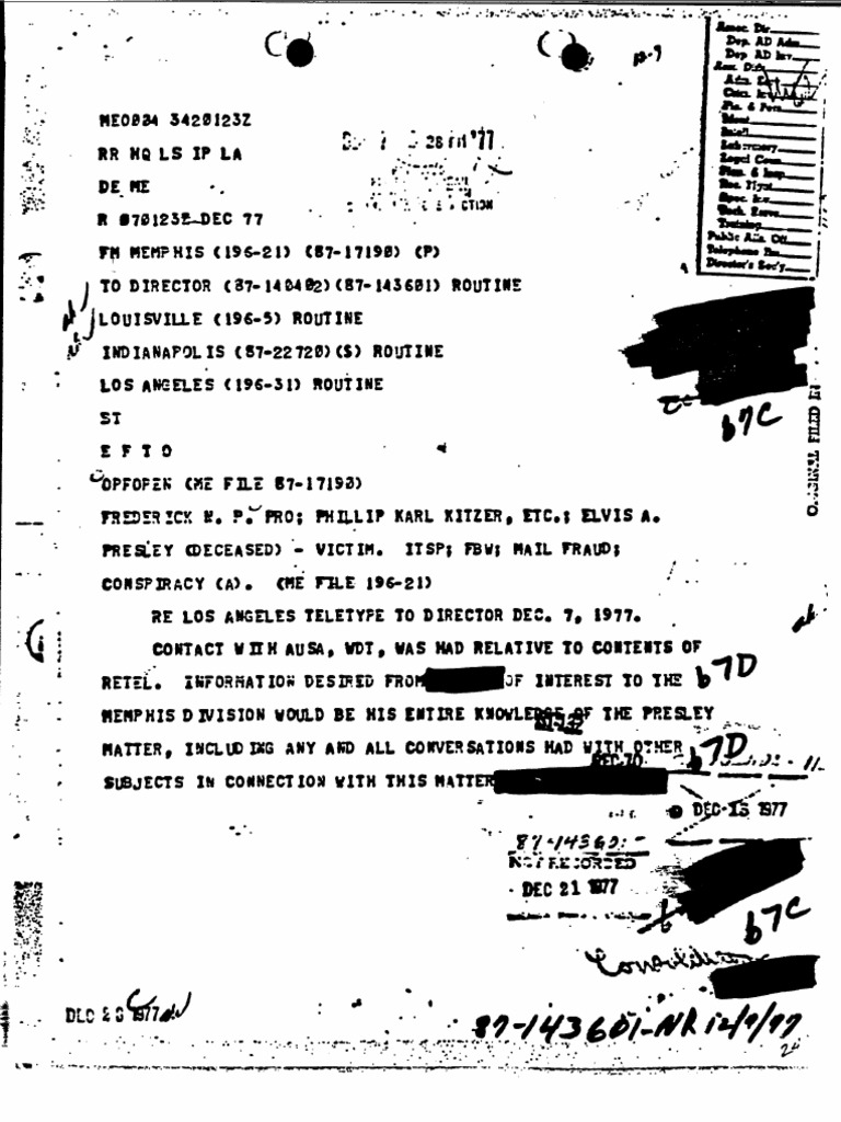 FBI Document Analysis: Elvis Presley Conspiracy | PDF