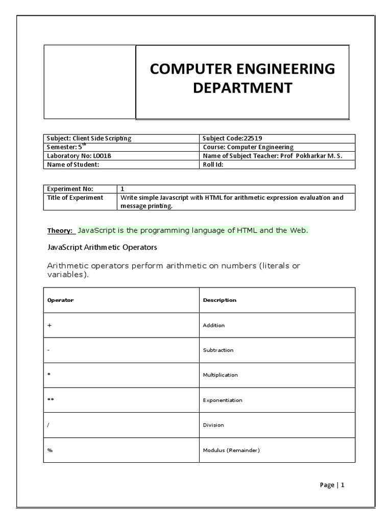 Computer Engineering Department: TH e o R Y | PDF | Java Script ...