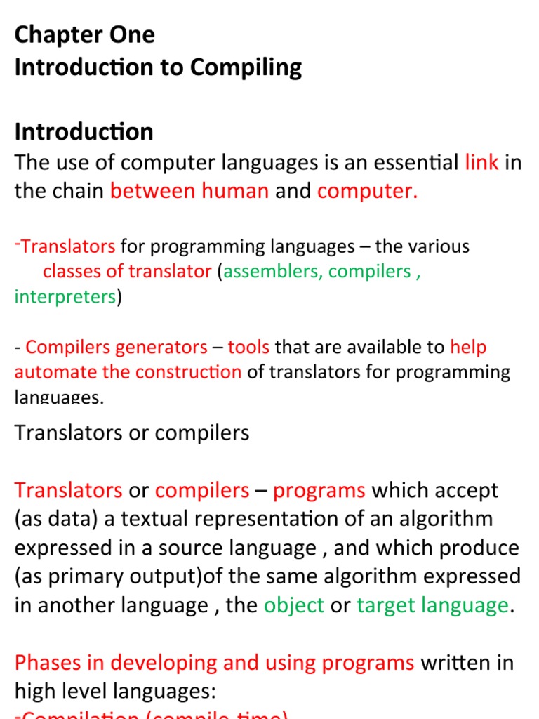 Chapter One Introduction To Compiling: Link Between Human Computer ...