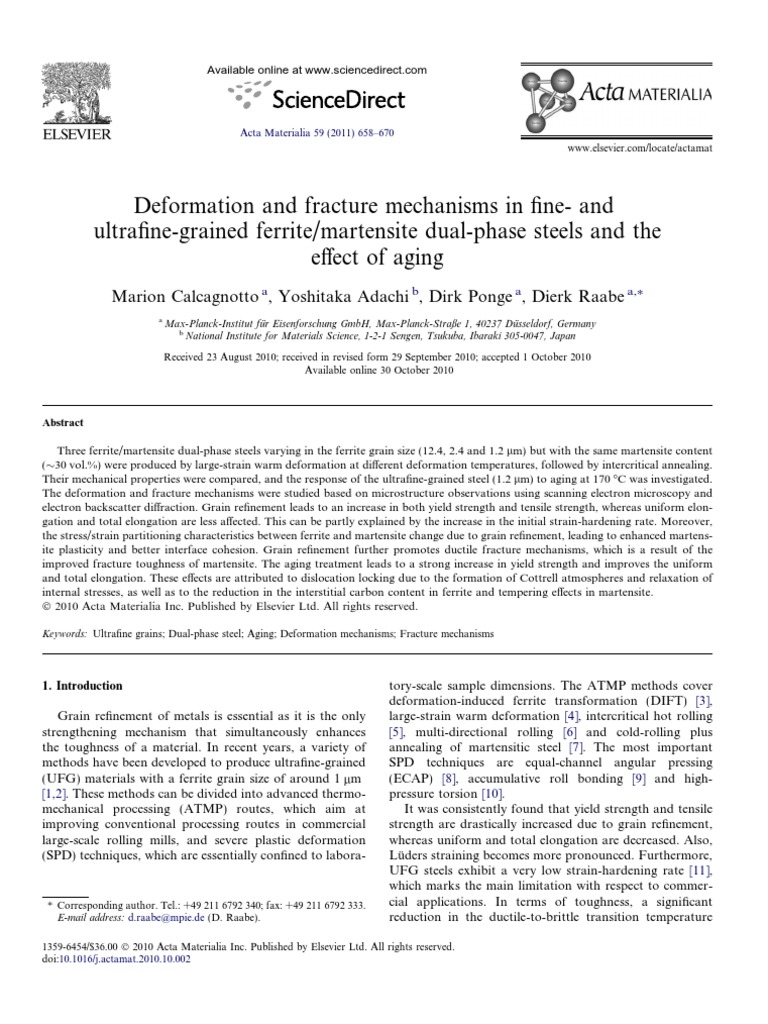 Deformation and Fracture Mechanisms in Fine - and Ultrafine-Grained Ferrite - Martensite Dual ...