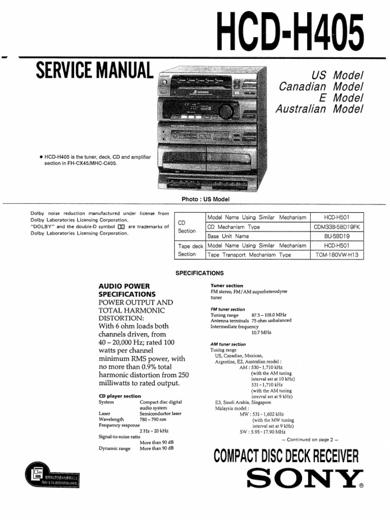 Sony HCD h405 | PDF