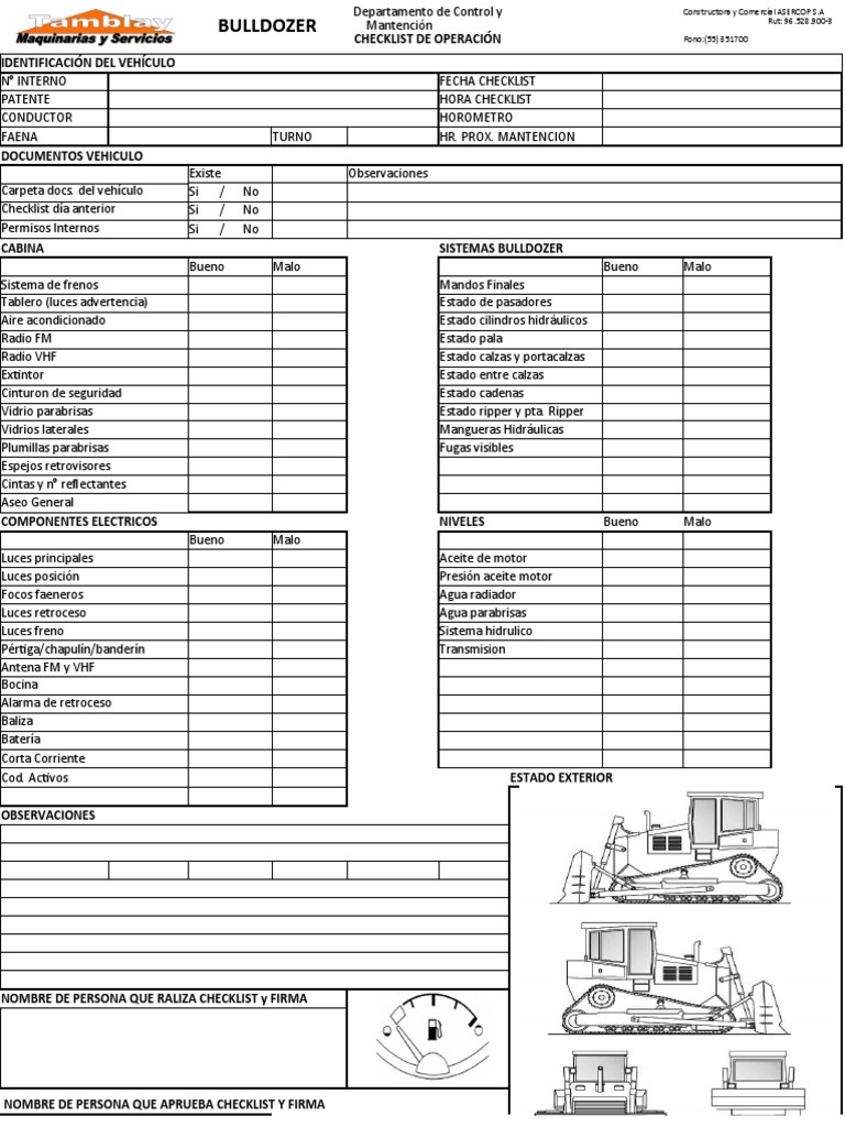 Checklist de Operación Bulldozer | PDF | Vehículo de motor | Vehículos