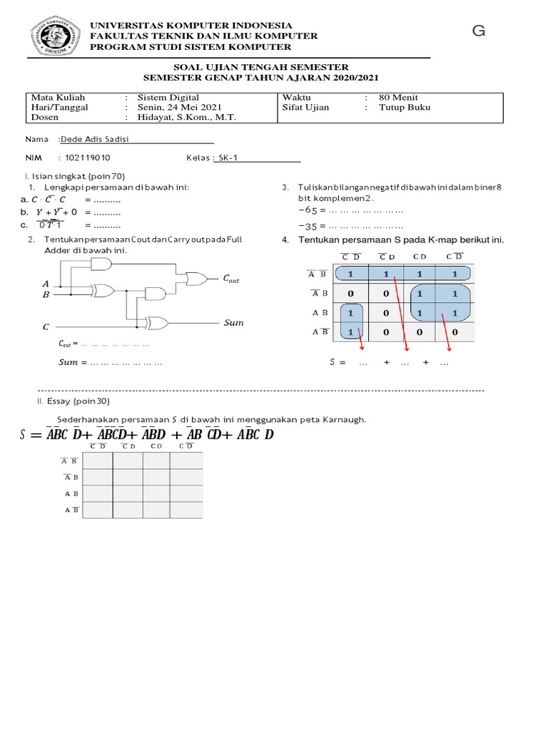 Dede Adis Sadisi - SK-1 - UTS Sistem Digital | PDF