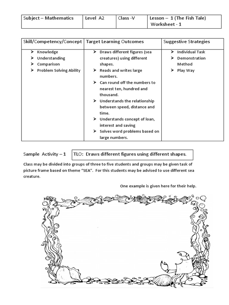 Subject - Mathematics Level A2 Class - V Lesson - 1 (The Fish Tale ...