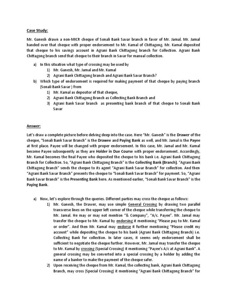 Case Study On Crossing & Endorsement | PDF | Cheque | Payments