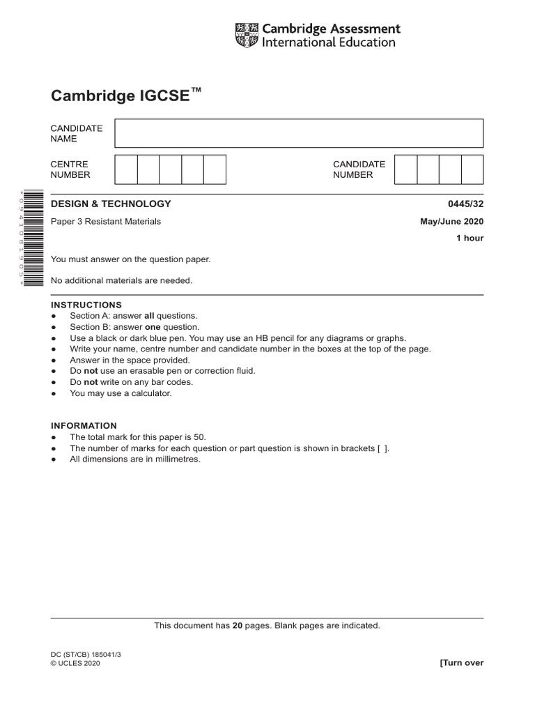 Cambridge IGCSE: Design & Technology 0445/32 | PDF | Copyright ...