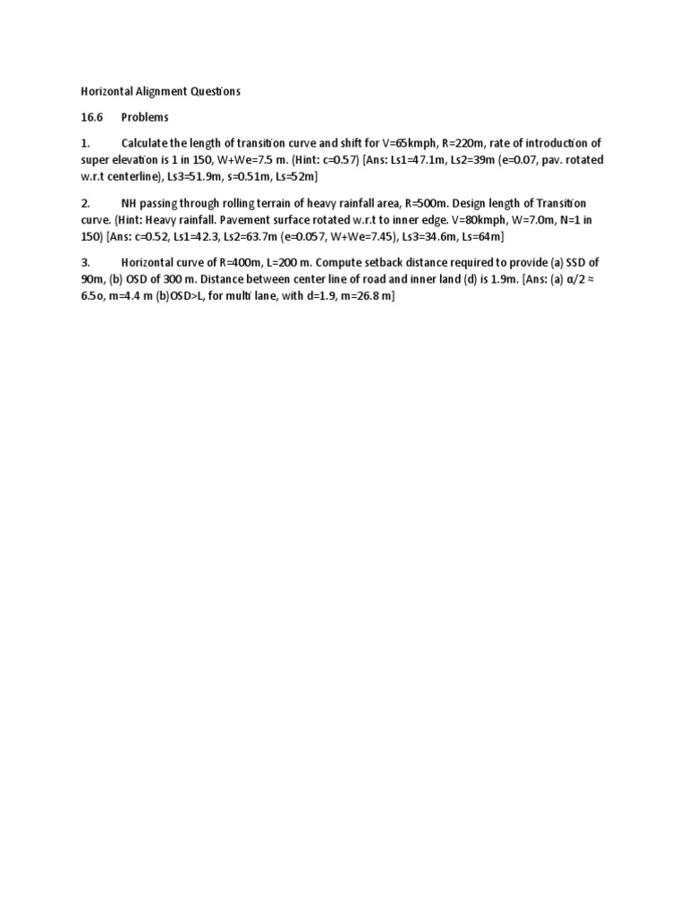 Horizontal Alignment Questions | PDF