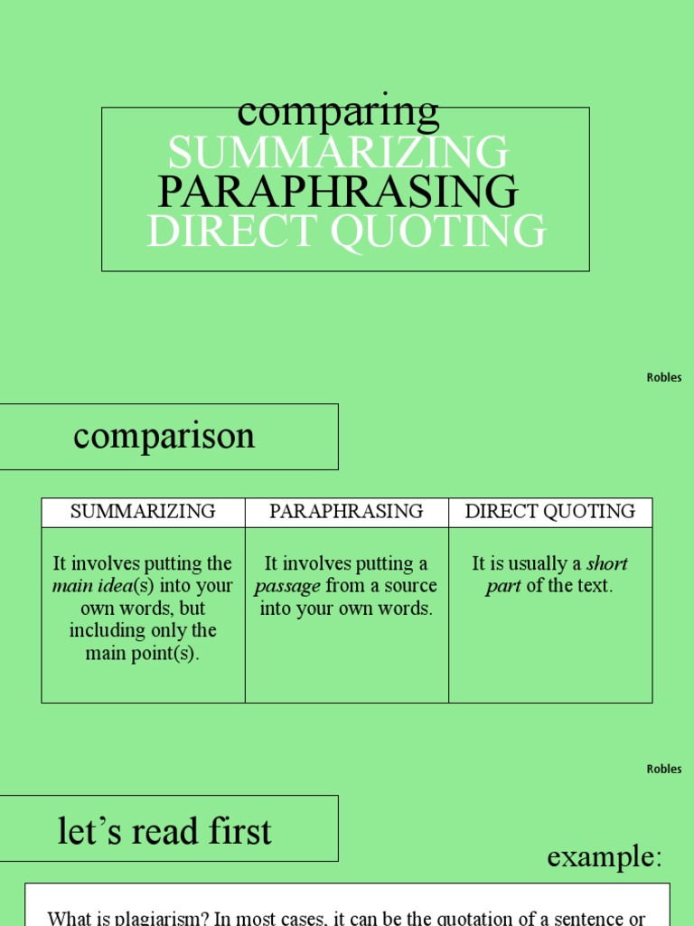 Paraphrasing Comparing: Summarizing Direct Quoting | PDF | Plagiarism | Autism