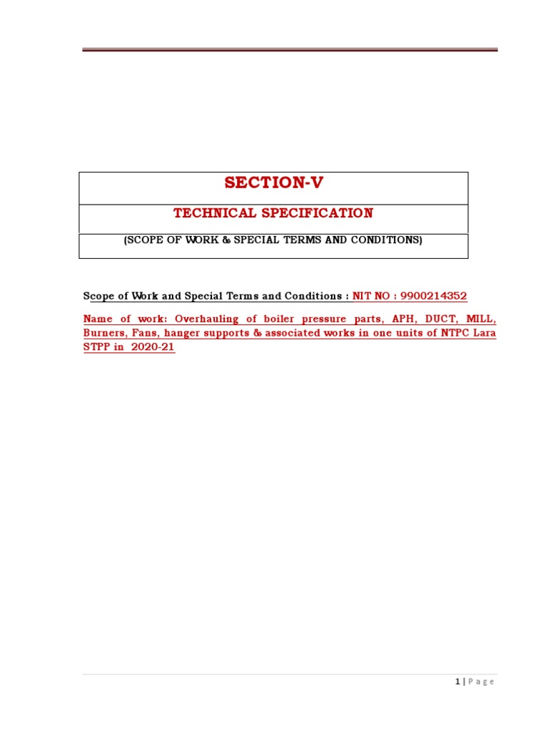 E Section V Technical Specification Sow & STC | PDF | Boiler | Welding