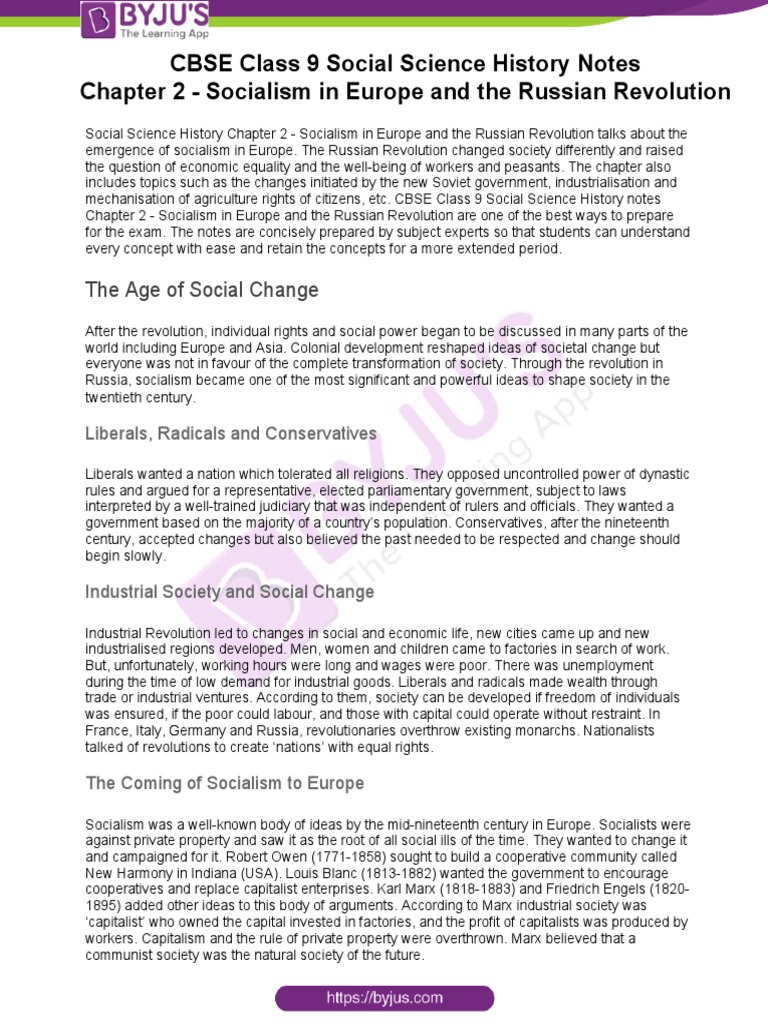 CBSE Class 9 Social Science History Notes Chapter 2 Socialism in Europe ... CBSE Class 9 Social Science History Notes Chapter 2 Socialism in Europe ...