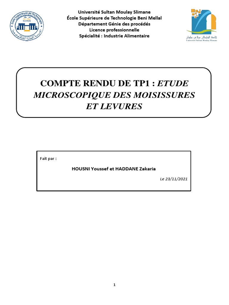 Compte Rendu de TP1 | PDF | Saccharomyces cerevisiae | Levure