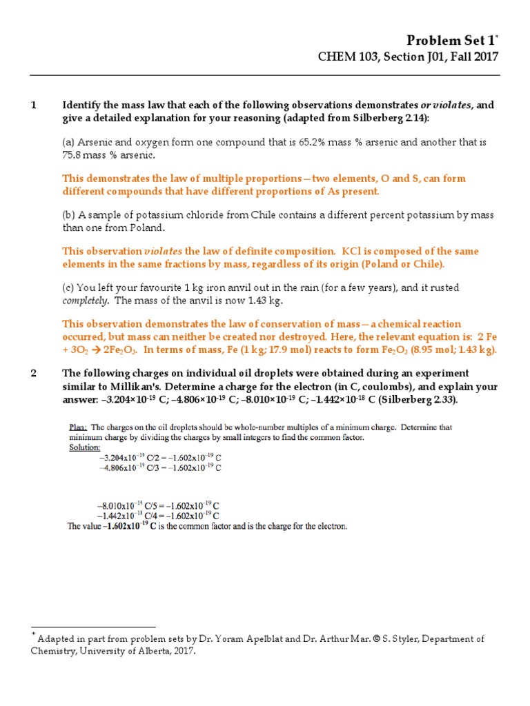 CHEM 103-Problem Set 1 Solutions | PDF | Emission Spectrum ...