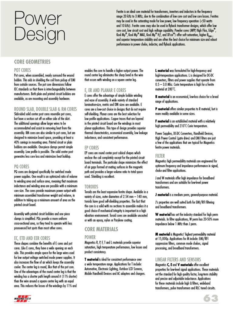 Power Design With Ferrite Cores 2021 | PDF | Inductor | Transformer