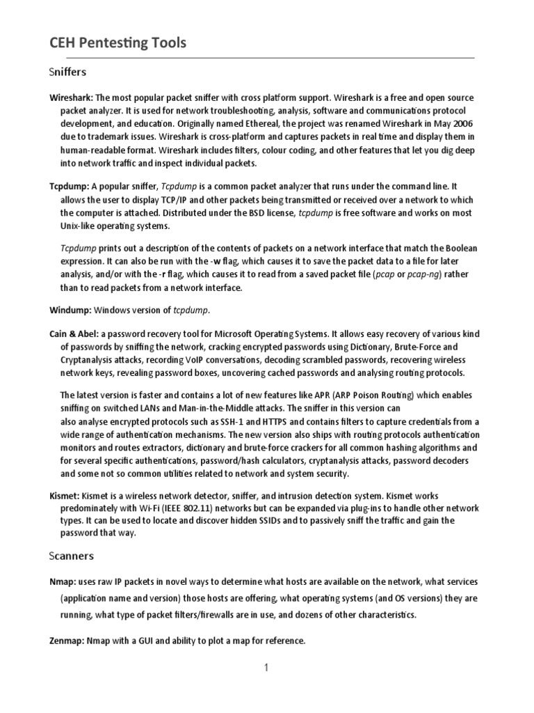 CEH Pentesting Tools: Sniffers | PDF | Computer Network | Password