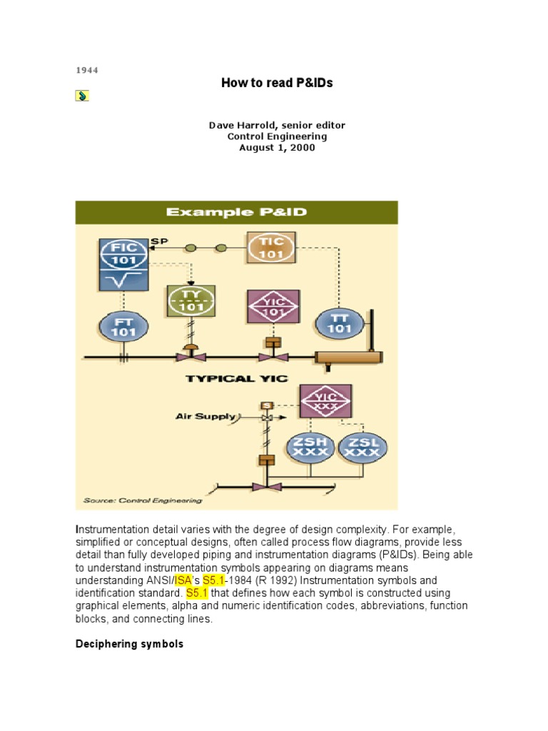 How To Read P&Ids: Dave Harrold, Senior Editor Control Engineering August 1, 2000 | PDF ...