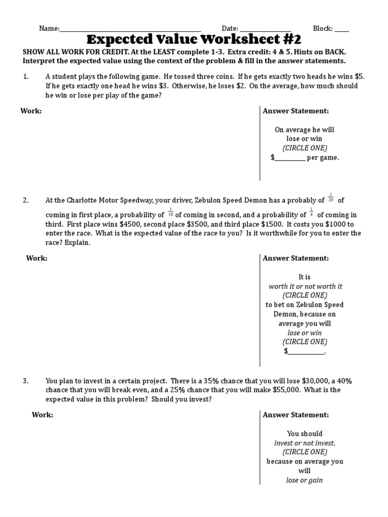 Expected Value Challenge Problems | PDF