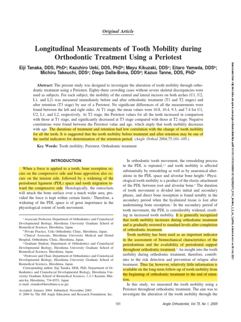 Longitudinal Measurements of Tooth Mobility During Orthodontic ...
